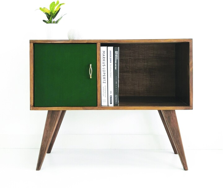 Etsy Walnut Console with Green Door & Brass Vintage Handle | Mid ...