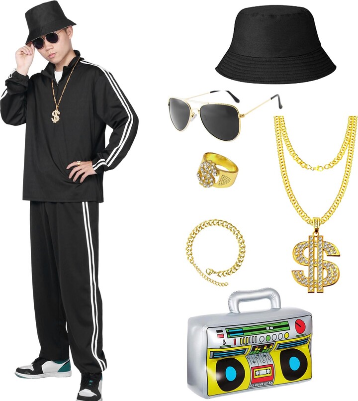 Alaiyaky 80s Costume Retro Tracksuit 90s Hip Hop Costumes Rapper Outfit ...