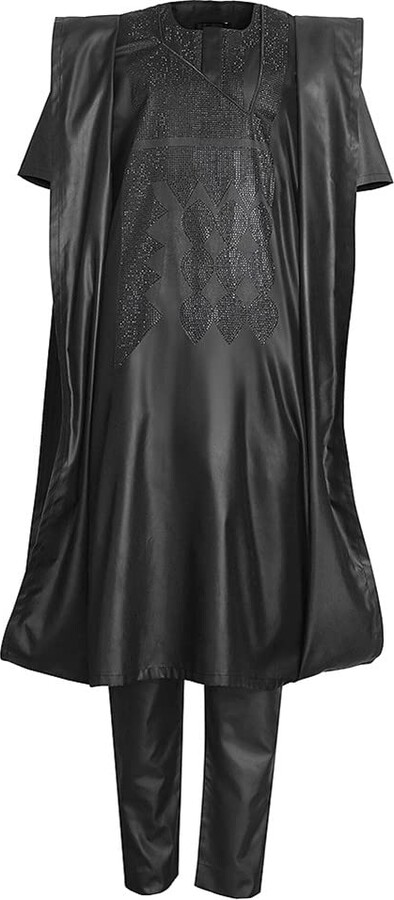 Youllyuu Men African Bazin Robe With Drill Traditional Shirt Pant 3 Pcs ...