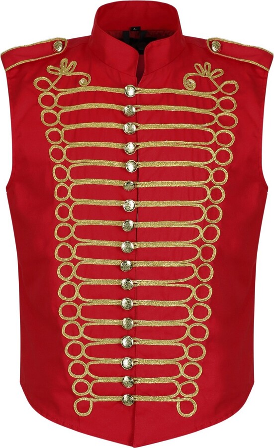 Ro Rox Men's Red Gold Military Drummer Sleeveless Parade Jacket Vest ...
