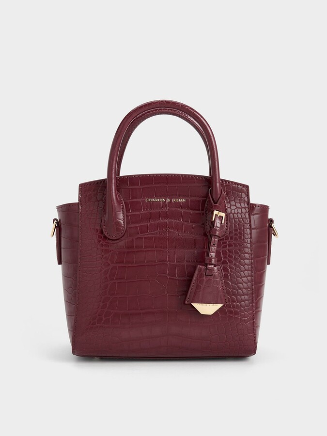 Charles & Keith Harper Croc-Effect Structured Top Handle Bag - ShopStyle
