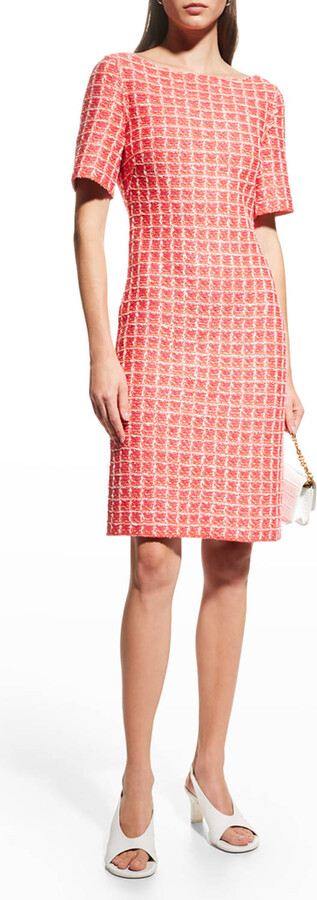 St. John Windowpane Tweed Knee-Length Dress - ShopStyle
