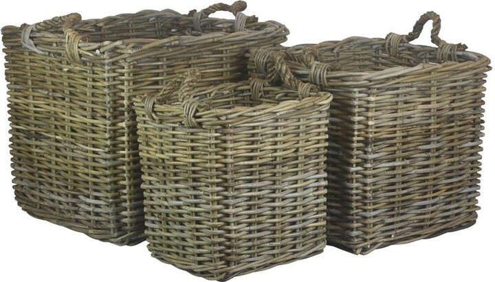Red Hamper Rattan Set of 3 Square Grey Rattan Log Baskets - ShopStyle