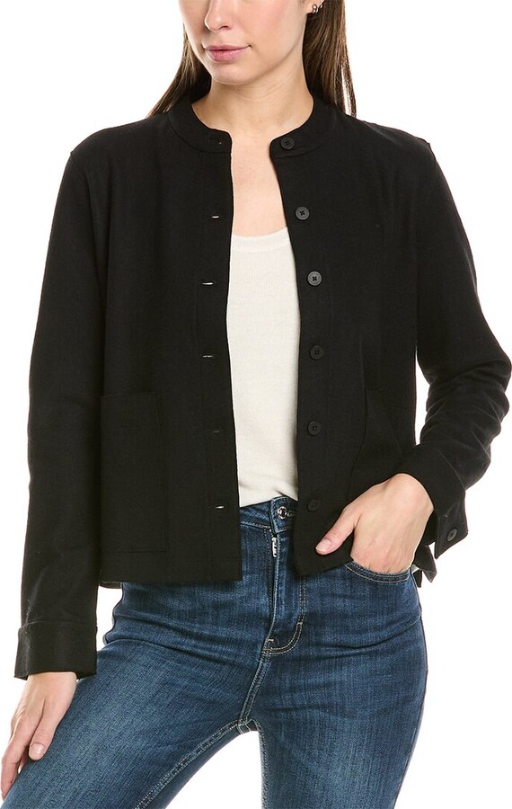 Eileen Fisher Petite Mandarin Collar Wool Jacket - ShopStyle