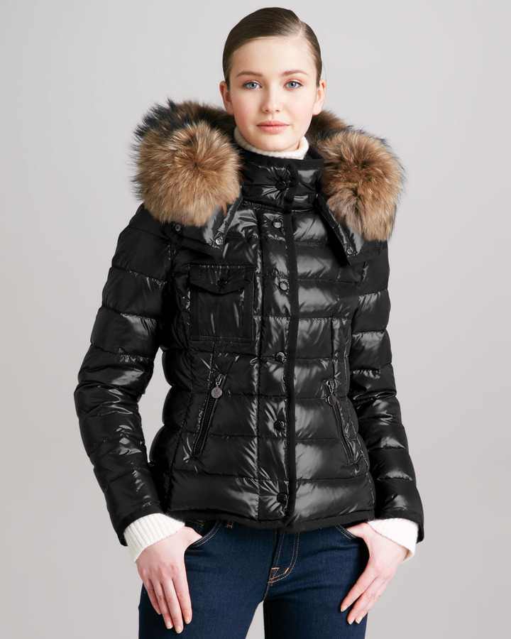 Moncler Short Puffer Jacket with Fur-Trimmed Hood - ShopStyle