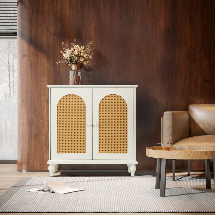HOMEBAY Rattan Storage Cabinet with Doors and Adjustable Shelves ...