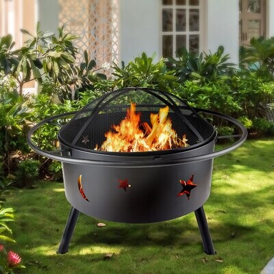 Red Barrel Studio Star And Moon Wood Burning Outdoor Fire Pit With A ...