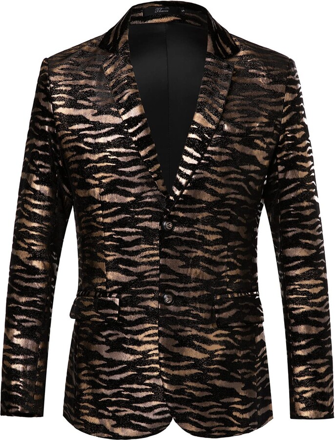 THWEI Mens Blazer Leopard Print Tuxedo Luxury Notched Lapel Slim Fit ...