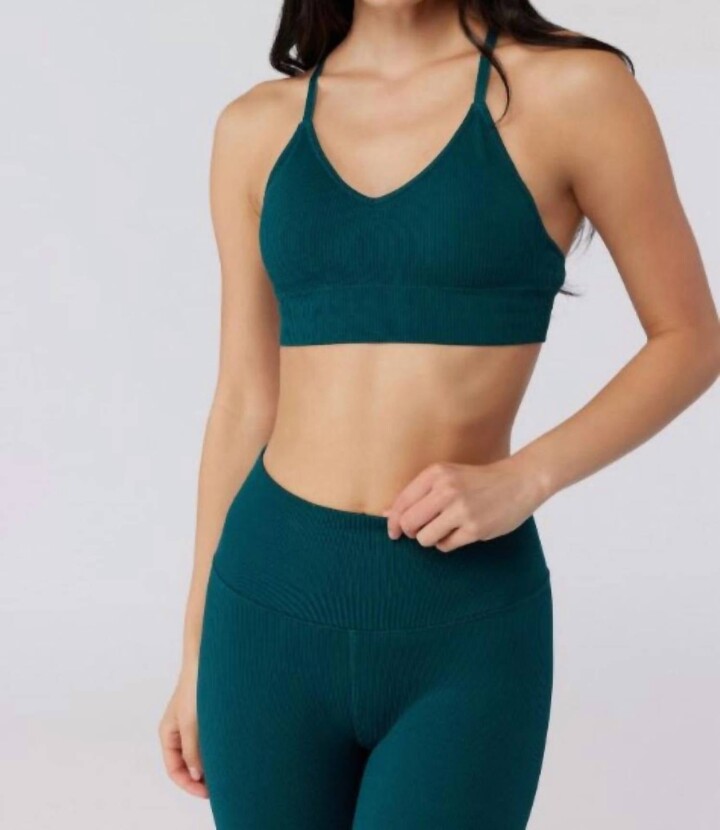 Spiritual Gangster Selene Seamless Triangle Rib Bra In Pine - ShopStyle