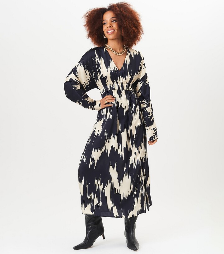 Women's Black Abstract Print Midi Dress Gini London - ShopStyle