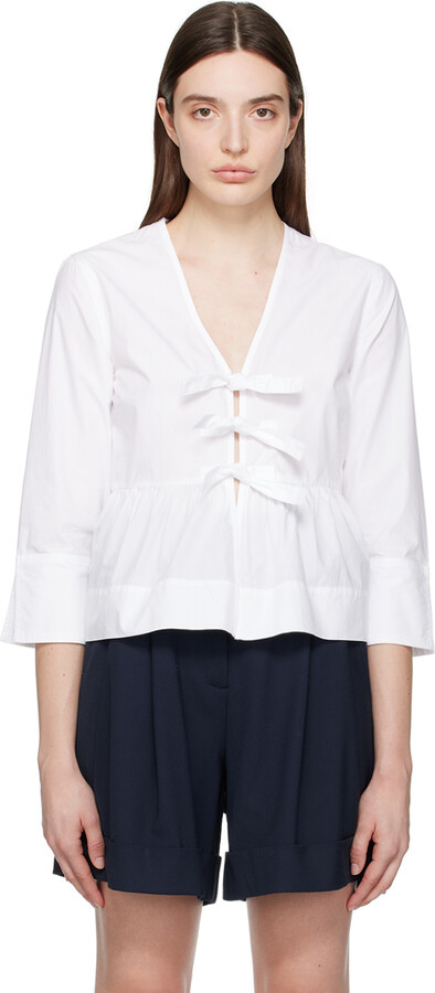 Ganni White Tie String Blouse - ShopStyle Tops