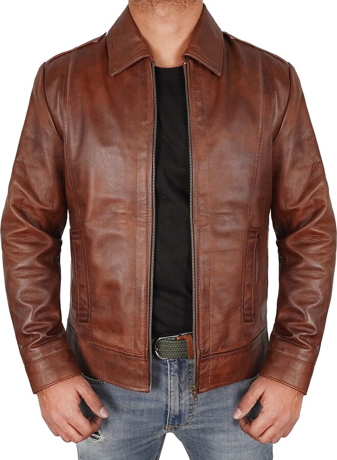 Fashion_First Brown Leather Jacket Mens Vintage Trucker Brown Denim ...