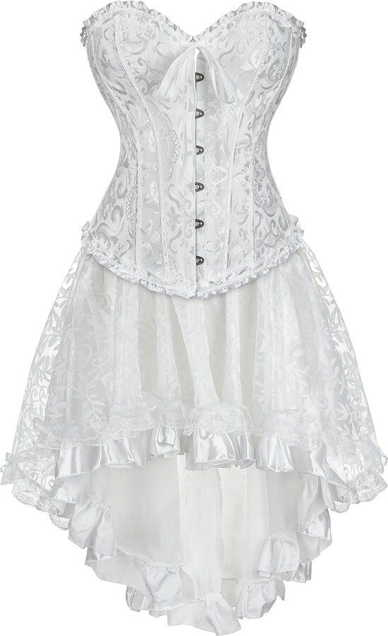 SZIVYSHI Gothic Corset with Midi Skirt - Renaissance Corset Dress for ...