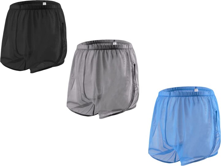 BIATWOWR Men'S Sexy Mesh Boxer Briefs Sheer See Through Shorts Loose ...