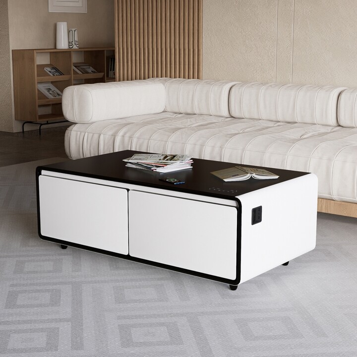 Simplie Fun Modern Smart Coffee Table with Built-in Fridge, Bluetooth ...