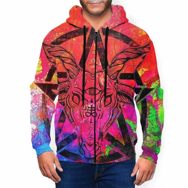 Body Pentagram Demon Baphomet Satanic Goat Head Men's Full Zip Up ...