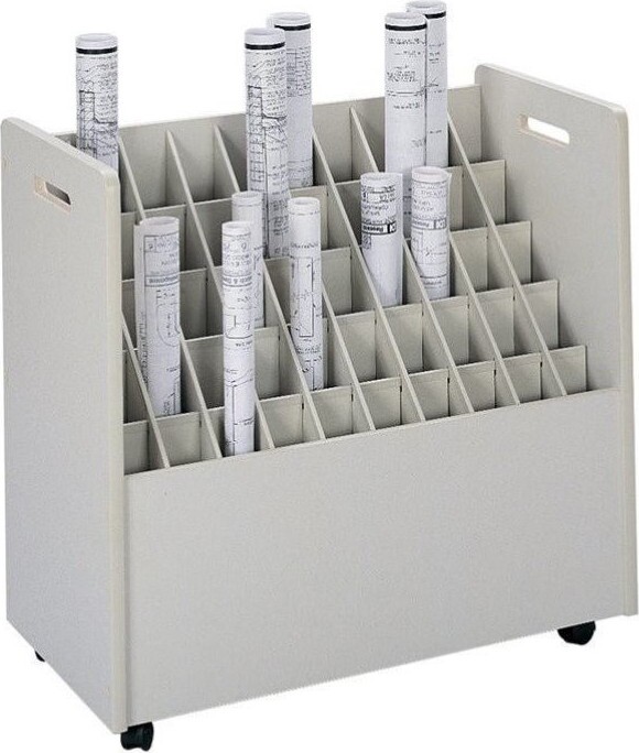 50 Compartment Mobile Wood Roll Files Storage in Putty Gray-Pemberly ...