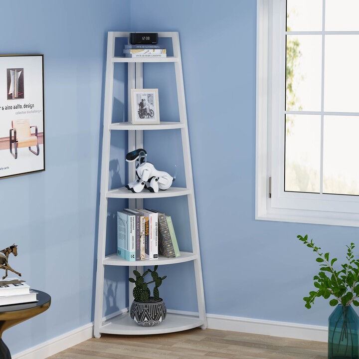 Tribesigns 70" Tall Corner Bookcase Ladder Bookshelf, Display Shelf ...
