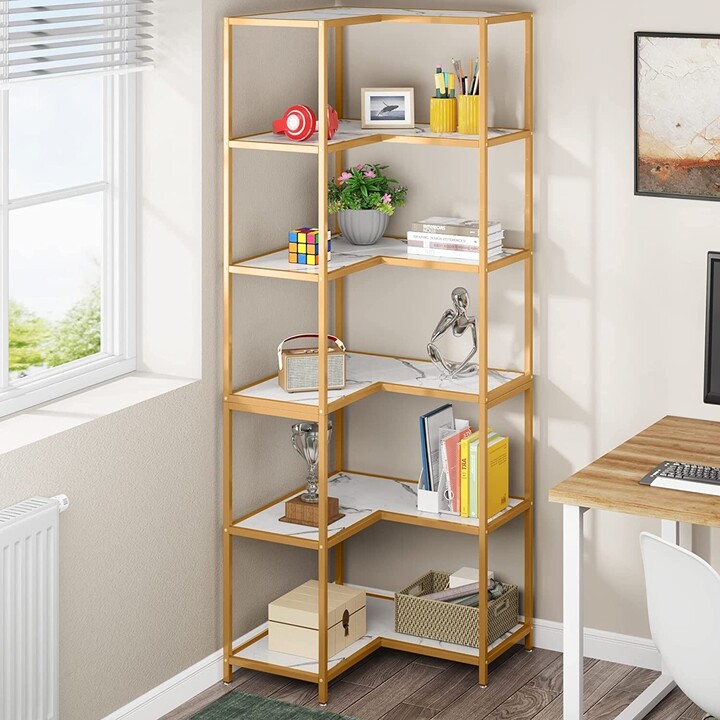 Bluebell Modern 6 Tiers L-Shaped Bookshelf, 70.9" White Corner Display ...