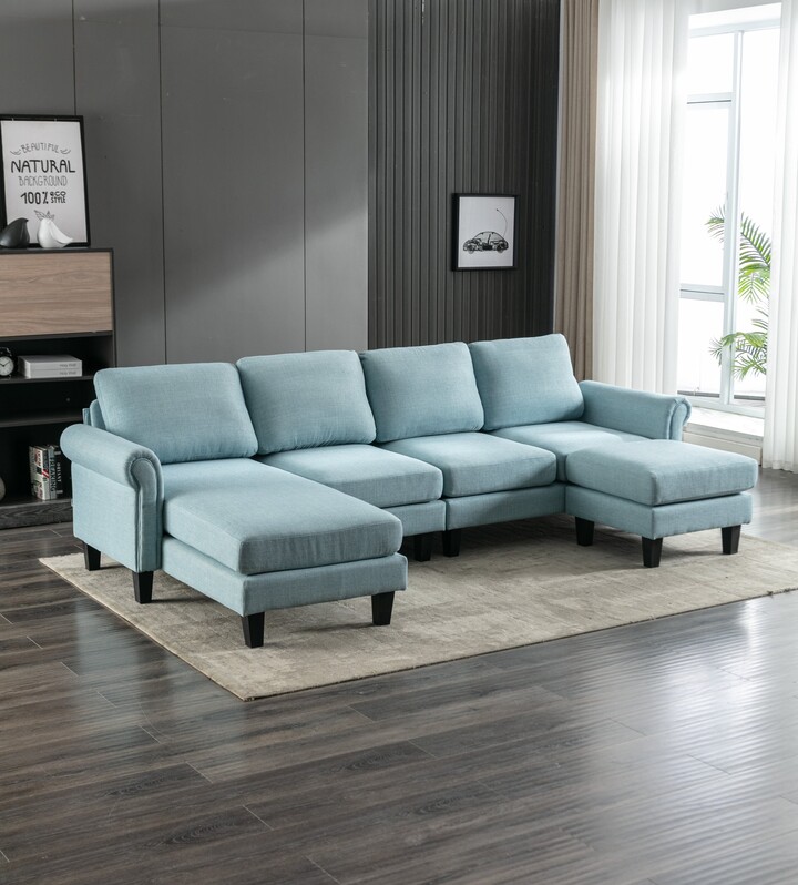 RASOO Modern Accent Living Room Sofa with Ottoman, L-Shape Convertible ...