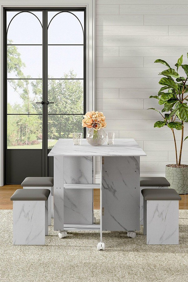 Living and Home Versatile Expandable Dining Table Set, Drop-Leaf Table ...