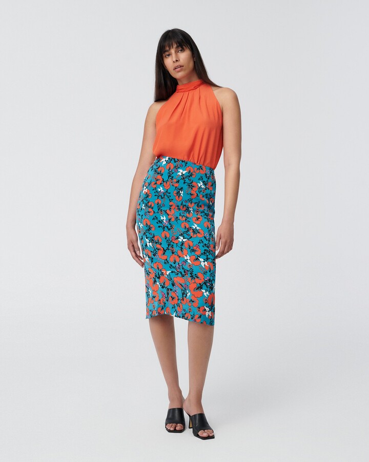 Diane von Furstenberg New Kara Silk-Cady Pencil Skirt in Marisol Large ...