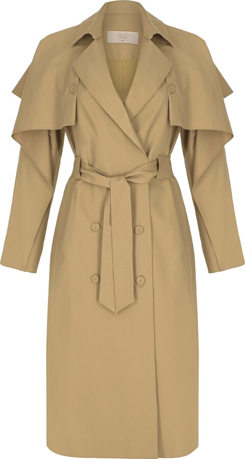 QUO - Opaka Ruffled Light Khaki Trenchcoat - ShopStyle Coats
