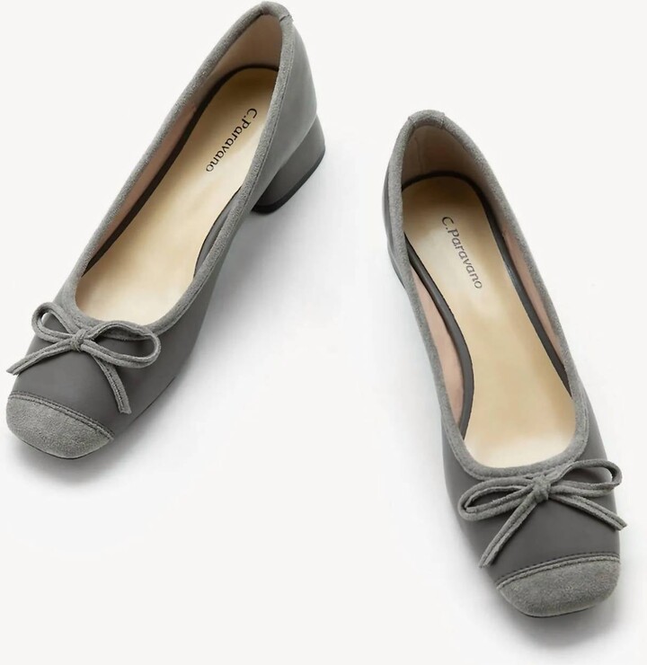 C.Paravano Women Nina Ballet Block Heel In Grey - ShopStyle Flats