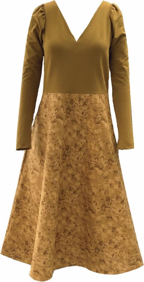 Frock Tales Frolic Midi Dress In Ochre Waves With Pockets - ShopStyle