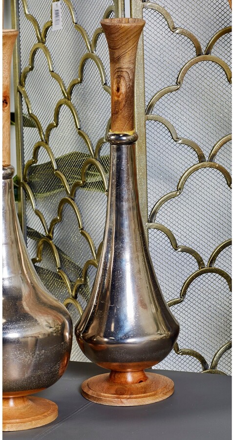 Studio 350 Silver-finished Aluminum and Wood 6-inch x 24-inch Vase ...