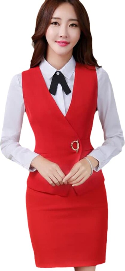 JUZHIJIA Business Women Vest Work Wear Uniforms Slim V Neck Metal ...
