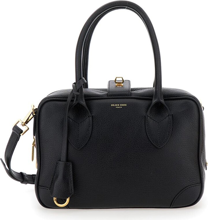 Golden Goose 'Vita' Black Handbag With Laminated Logo In Hammered ...