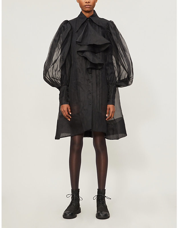 Nabil Nayal Louis puffed sleeves semi-sheer cotton-organdie mini dress ...