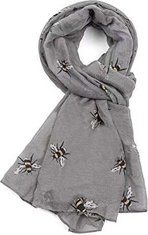 LilyRosa® Bee Scarf Bumble Bees Pattern Design Print Grey Navy ...