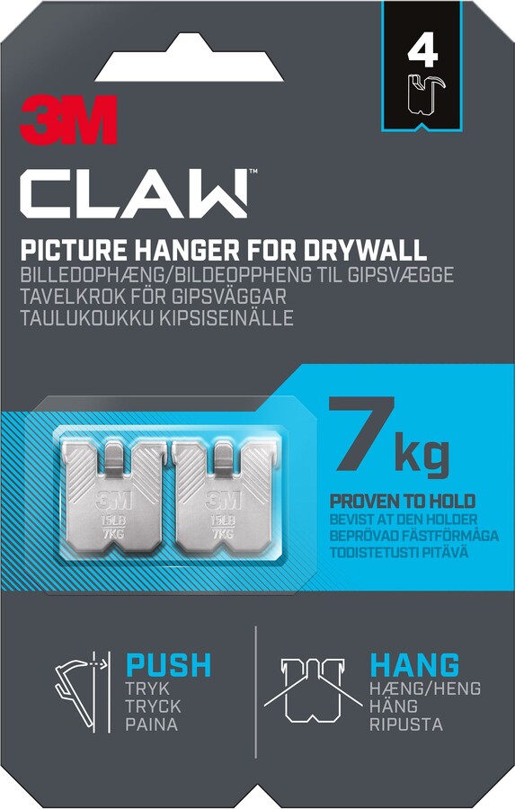 3M Command 3M CLAW™ Plasterboard Picture and Mirror Hooks, 7kg Grey ...