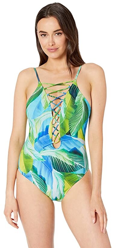 La Blanca Tropic Of The Day Lace Up High Neck Mio One Piece Swimsuit