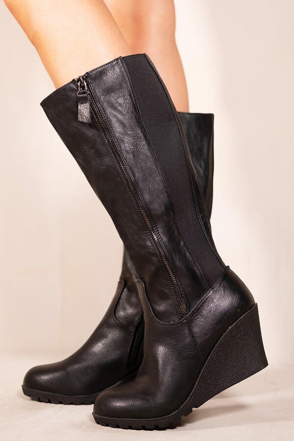 Where's That From 'Lara' Wedge Heel Mid Calf High Boots With Side Zip ...