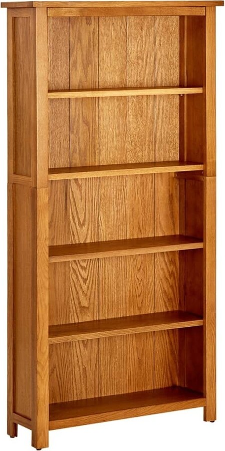 Howcool 5-Tier Bookcase Solid Oak Wood, 5 Shelves Wooden Bookshelf ...