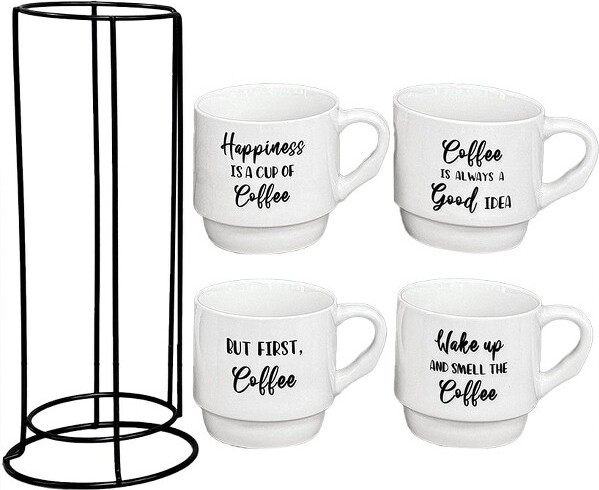 The Lakeside Collection Set of 4 Sentiment Stackable Mugs with Stand ...