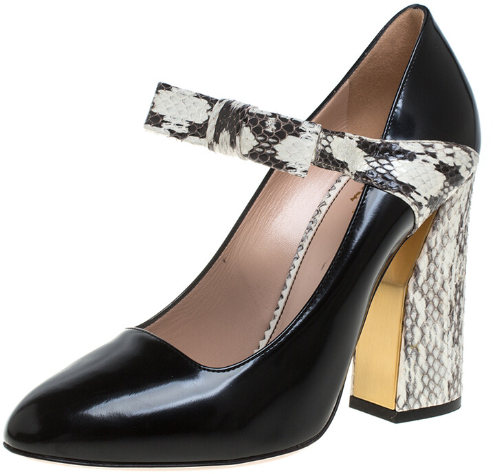 Gucci Black/ Beige Leather And Python Nimue Mary Jane Pumps Size 39 ...
