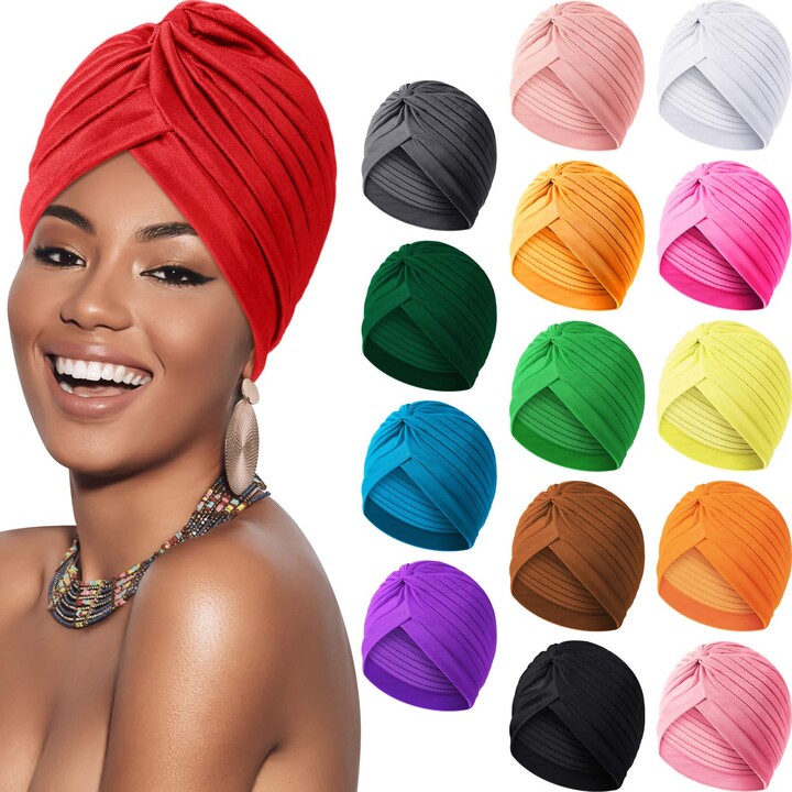 SATINIOR 15 Pieces Stretchy Turban Cap Head Cover Chemo Head Wraps ...