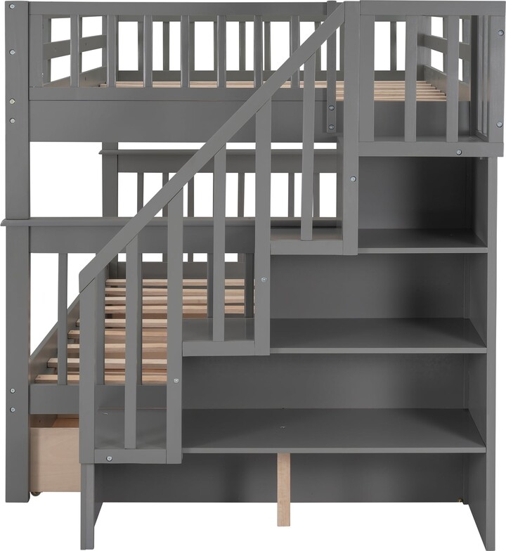 IGEMAN Stairway Wood Separable Full-Over-Full Bunk Bed with 4 Open ...