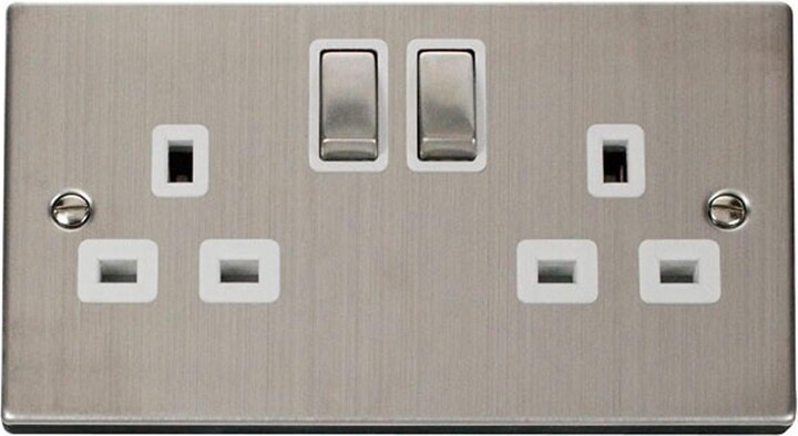 SE Home Stainless Steel 2 Gang 13A DP Ingot Twin Double Switched Plug ...