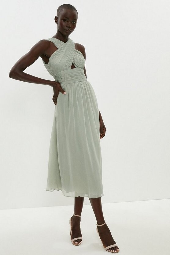 Cross Over Halter Neck Chiffon Midi Dress - ShopStyle