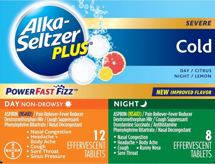 Alka-Seltzer Plus NSAID Cough/Cold Day/Night Pack PowerFast Fizz ...