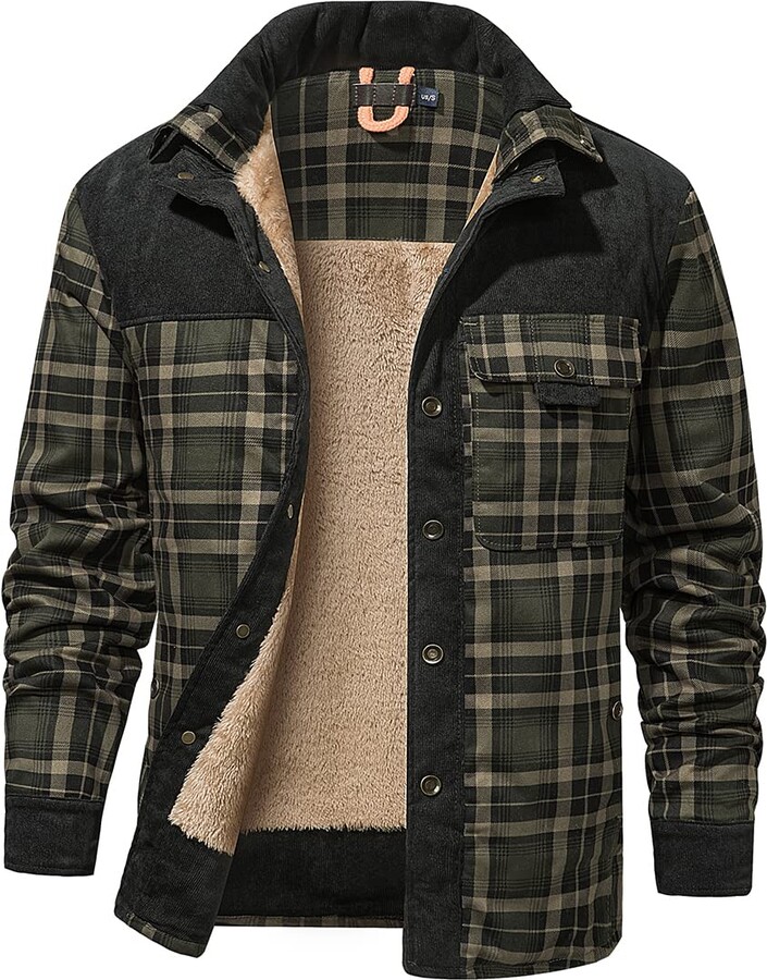 Mr.Stream Men's Padded Lumberjack Casual Long Sleeve Plaid Flannel Fur ...