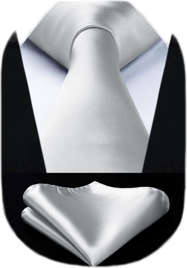 HISDERN Ligh Grey Ties for Men Extra Long Silver Tie and Handkerchief ...