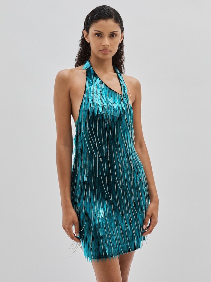 Ilta Sequinned and Beaded Halter-neck Dress, Blue & silver, 10 - ShopStyle