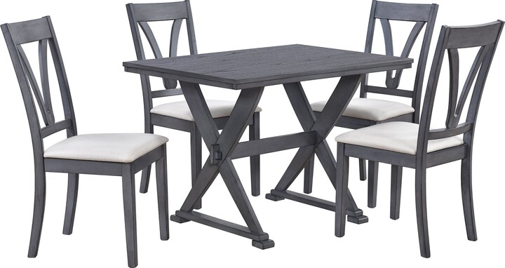 IGEMAN Mid-Century Solid Wood Dining Set for 4, Rectangular Cross Legs ...