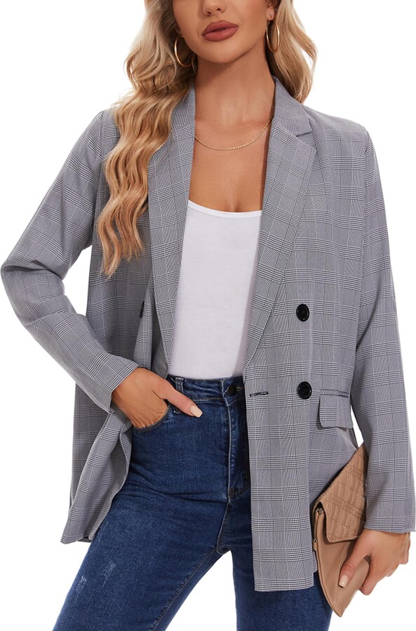 MINTLIMIT Ladies Blazer Check Long Blazers Jacket Elegant Retro ...